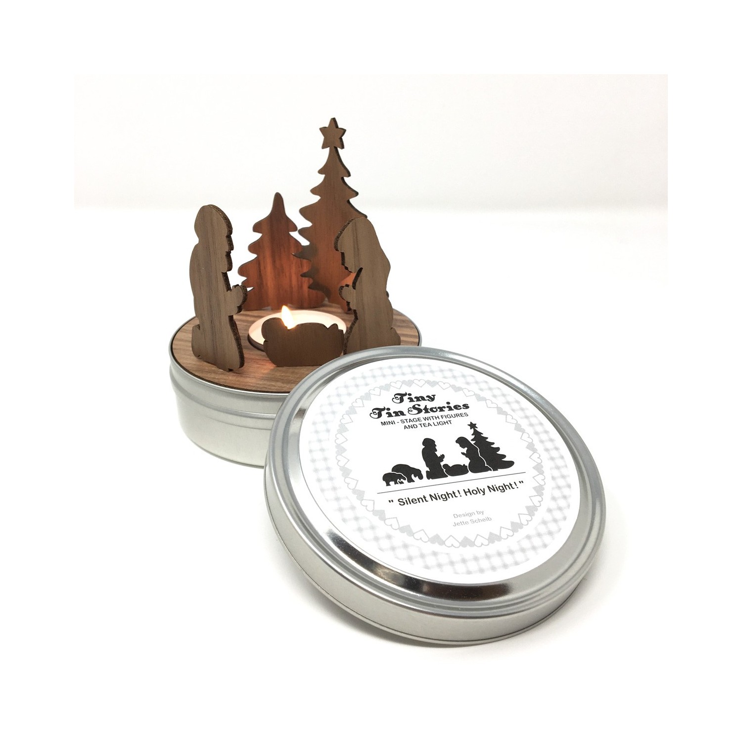 Collectible nativity scenes: nativity scene in tin box with candle