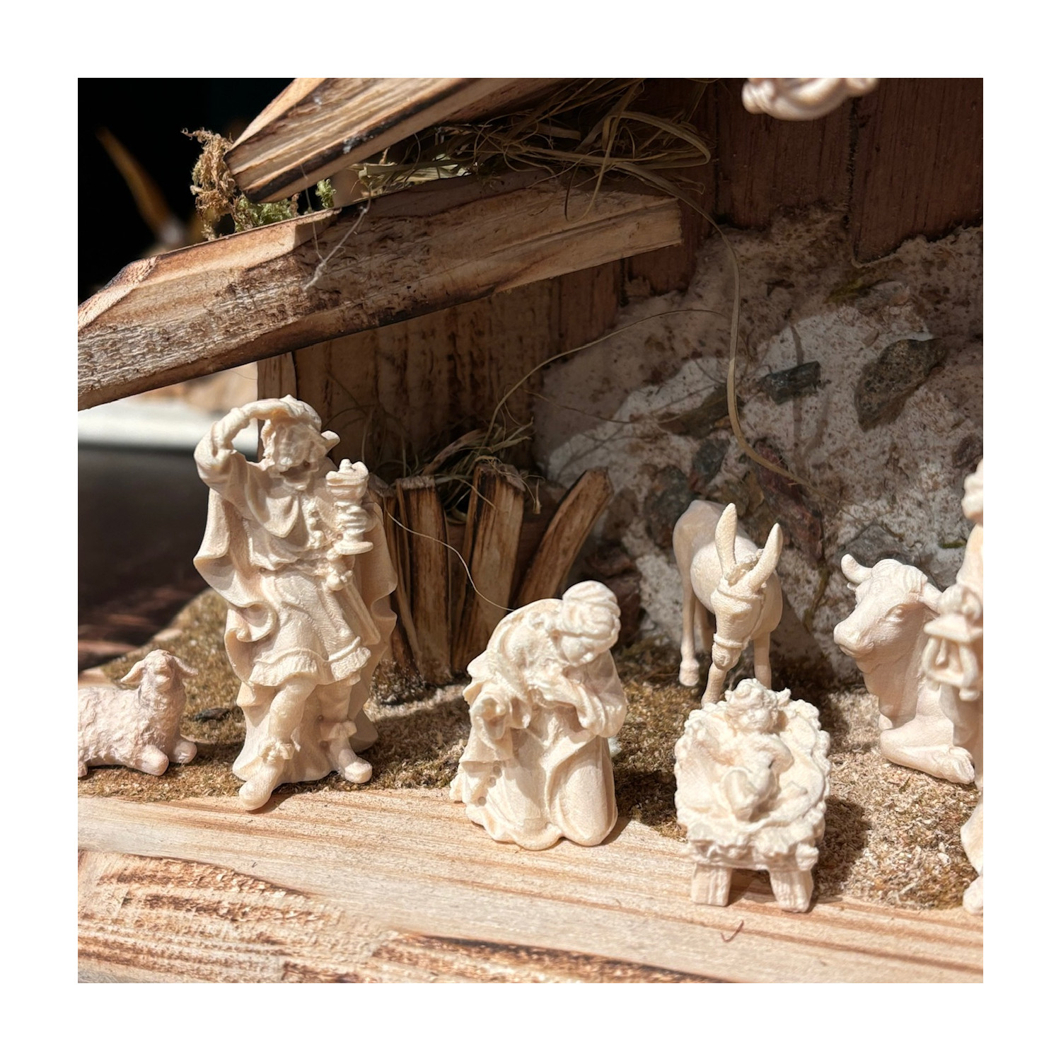 Miniature white maple nativity scene